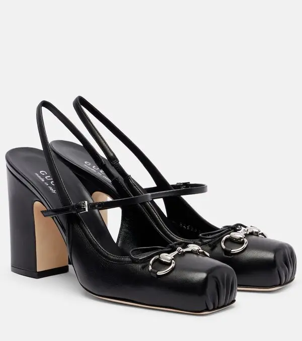 Gucci Horsebit Leather Slingback Pumps - Black