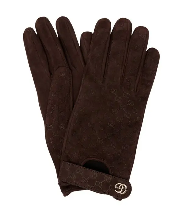 Gucci Gg Jacquard Suede Driving Gloves - Brown