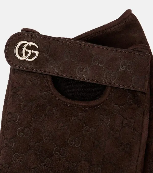 Gucci Gg Jacquard Suede Driving Gloves