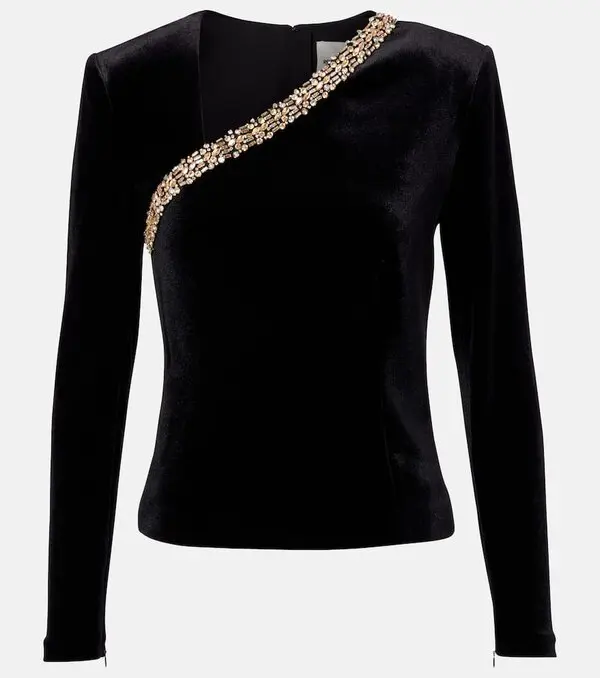 Roland Mouret Asymmetric Embellished Velvet Top