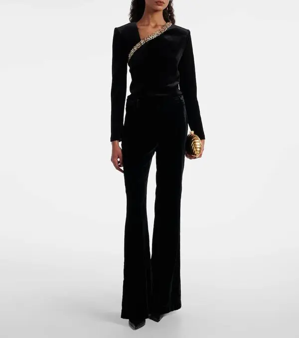 Roland Mouret Asymmetric Embellished Velvet Top