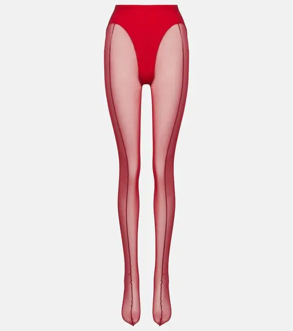 MUGLER Re/edit Sheer Tulle Tights - Red