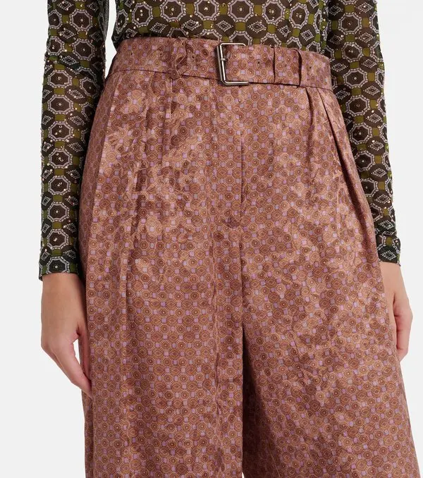 Dries Van Noten Belted Printed Wide-leg Pants