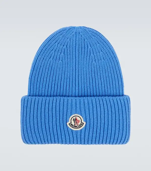 Moncler Logo Wool And Cashmere Beanie - Blue