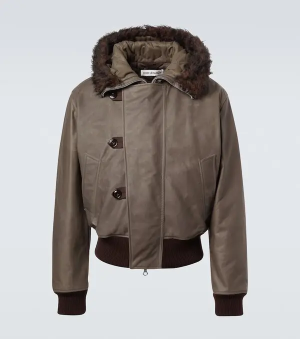 Our Legacy Compel Shearling-trimmed Leather Jacket - Green