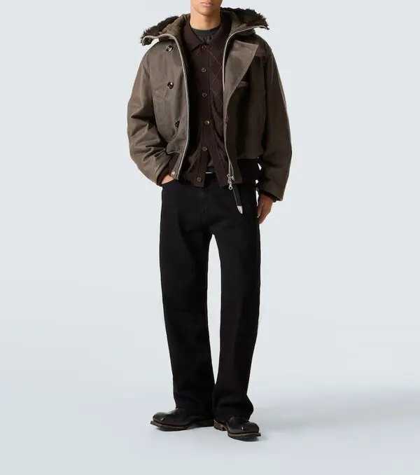 Our Legacy Compel Shearling-trimmed Leather Jacket - Green