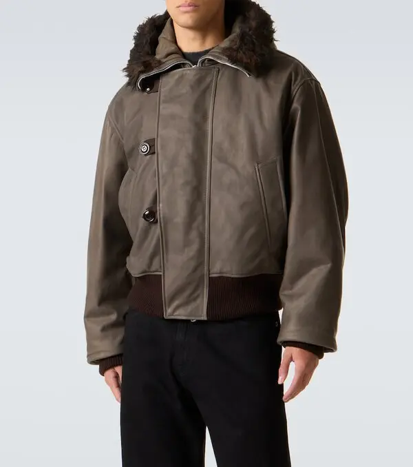 Our Legacy Compel Shearling-trimmed Leather Jacket - Green