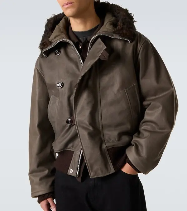 Our Legacy Compel Shearling-trimmed Leather Jacket - Green