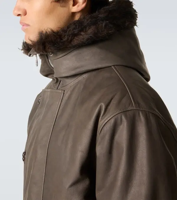 Our Legacy Compel Shearling-trimmed Leather Jacket - Green