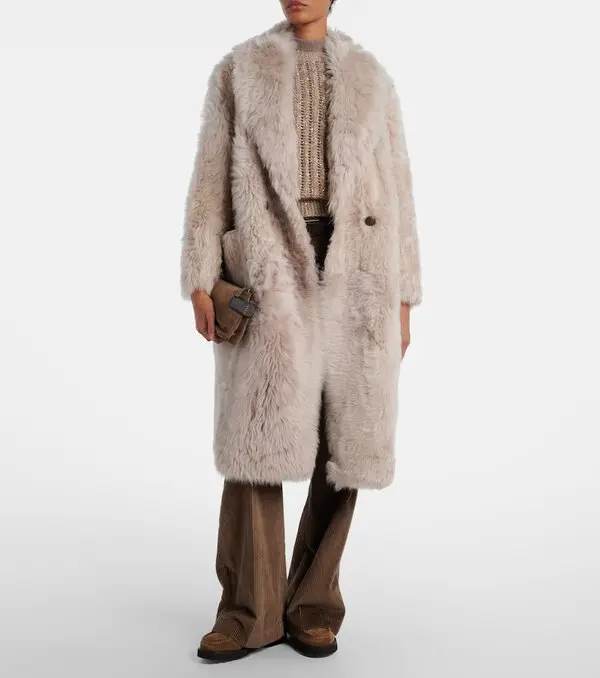 Brunello Cucinelli Double-breasted Shearling Coat - Beige