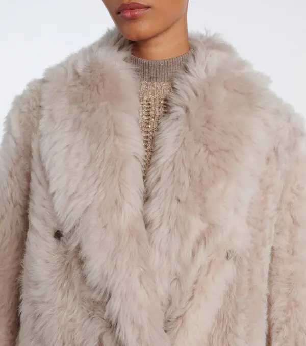 Brunello Cucinelli Double-breasted Shearling Coat - Beige