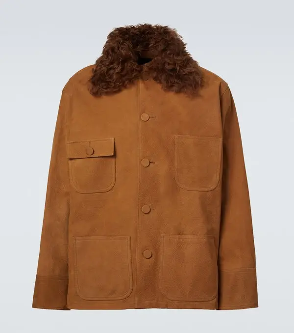 Plan C Shearling-trimmed Suede Field Jacket - Brown
