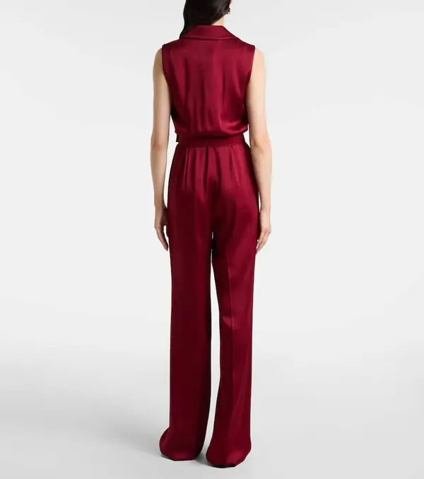 Max Mara Scalata Velvet-trimmed Satin Jumpsuit - Red