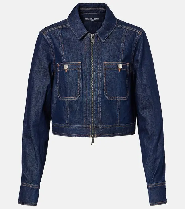 Veronica Beard Patty Cropped Denim Jacket - Blue