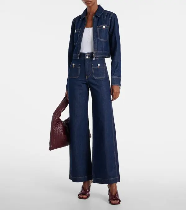 Veronica Beard Patty Cropped Denim Jacket - Blue