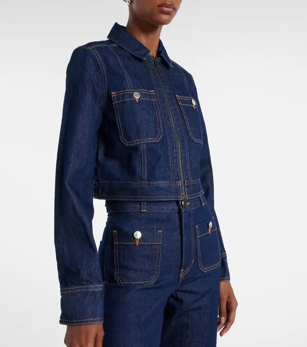 Veronica Beard Patty Cropped Denim Jacket - Blue