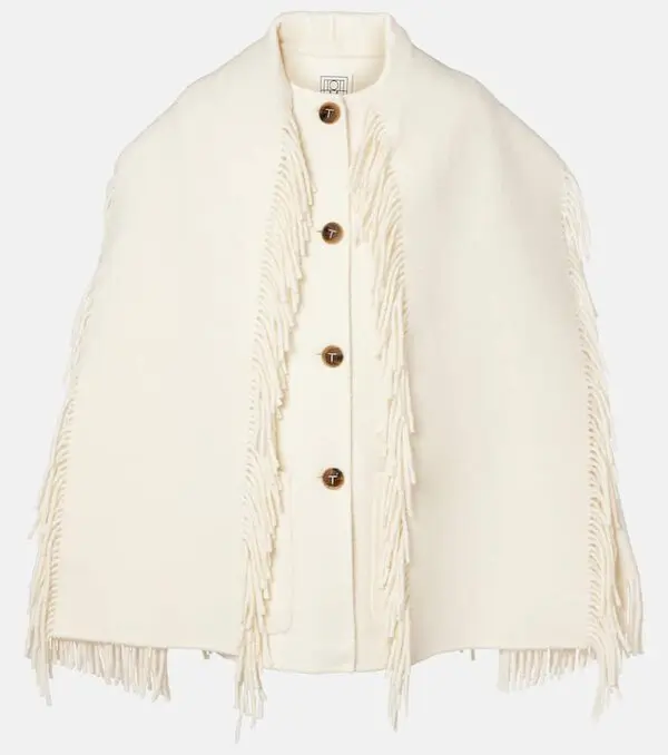 TOTEME Fringed Wool-blend Scarf Jacket - White