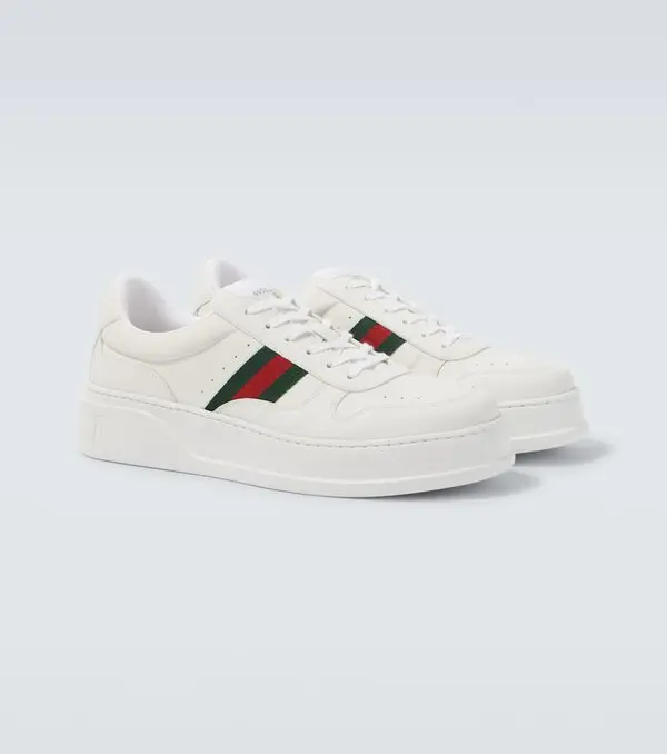 Gucci Web Stripe Leather Sneakers