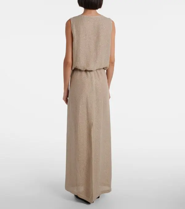 LESET Stella Sequined Linen-blend Top
