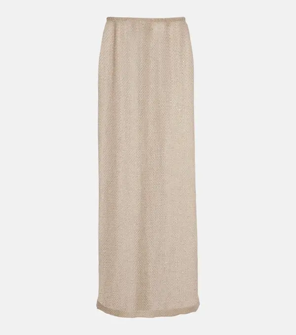LESET Stella Sequined Linen-blend Maxi Skirt - Beige