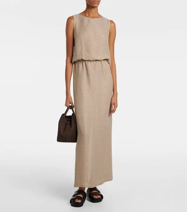 LESET Stella Sequined Linen-blend Maxi Skirt - Beige