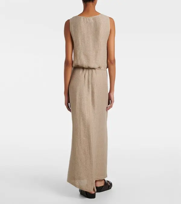 LESET Stella Sequined Linen-blend Maxi Skirt - Beige