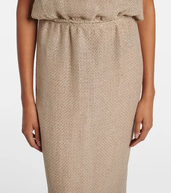 LESET Stella Sequined Linen-blend Maxi Skirt - Beige