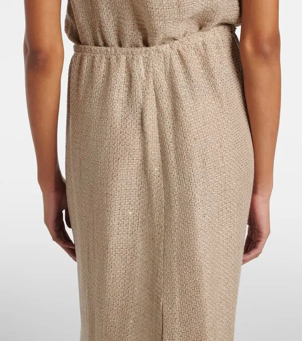 LESET Stella Sequined Linen-blend Maxi Skirt - Beige