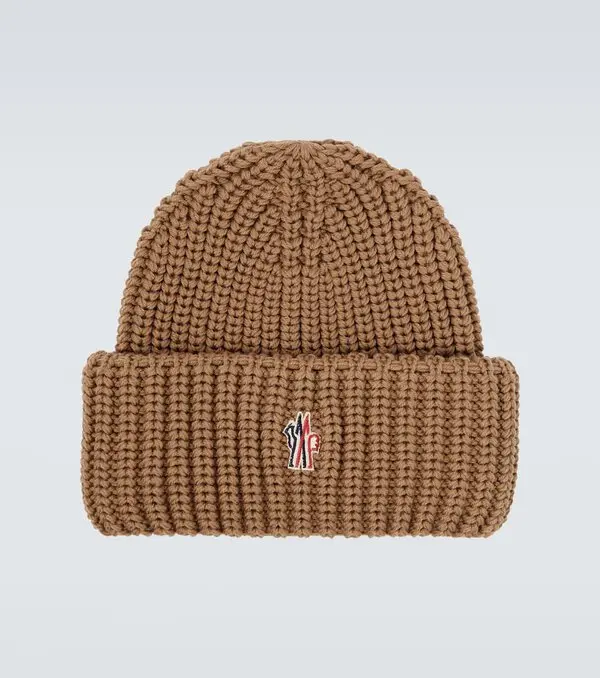 Moncler Logo Ribbed-knit Virgin Wool Beanie - Brown