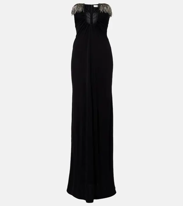 Christopher Esber Arced Palm Beaded Jersey Maxi Dress