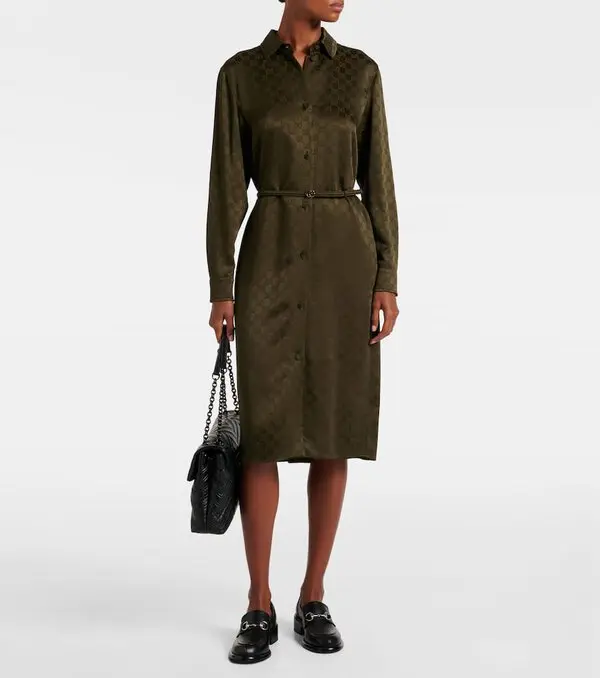 gucci green dress with flowers GUCCI Printed Silk Twill Shirt, Size 38 IT, Green, Ready-to-wear main image 1