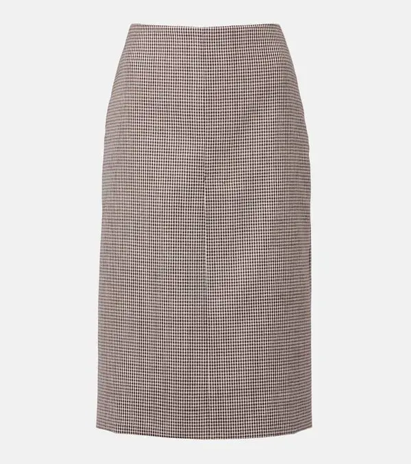 Gucci Gingham Wool Midi Skirt - Brown