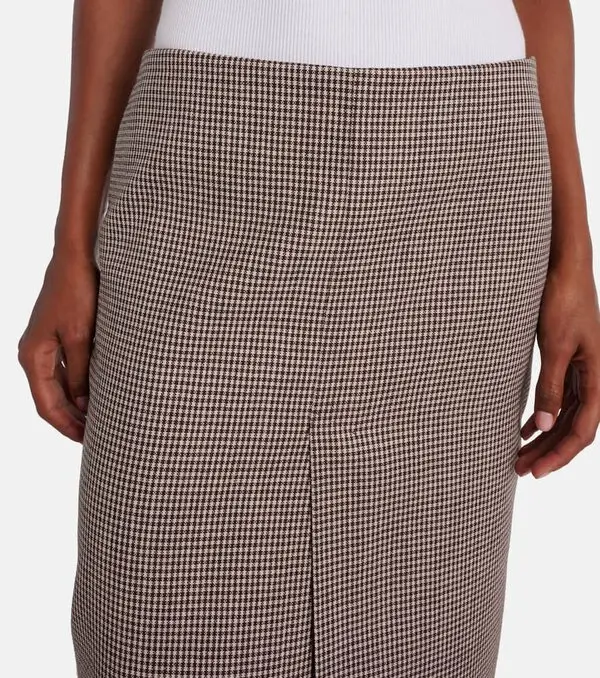 Gucci Gingham Wool Midi Skirt - Brown