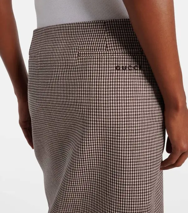 Gucci Gingham Wool Midi Skirt - Brown