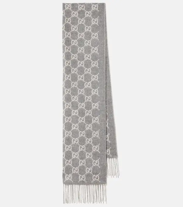 Gucci Gg Fringed Cashmere Scarf - Grey