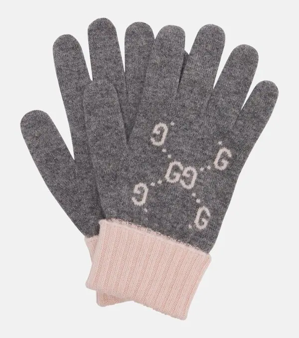 Gucci Gg Cashmere Jacquard Gloves - Grey