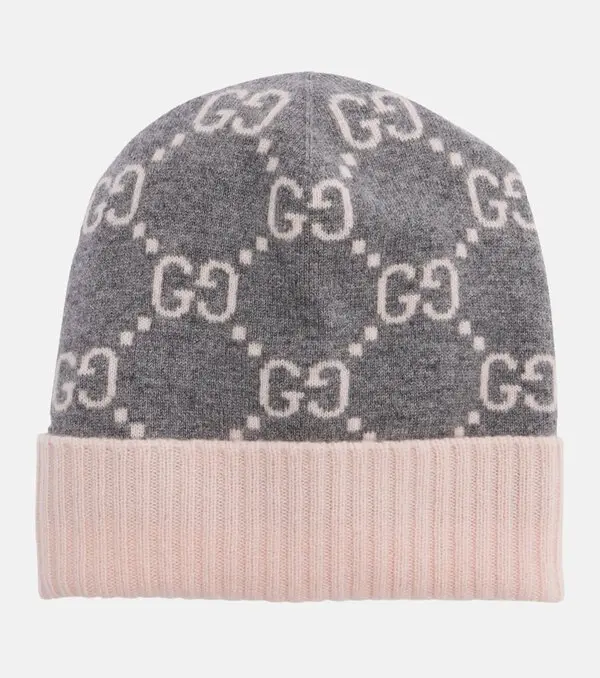 Gucci Gg Cashmere Jacquard Beanie - Grey