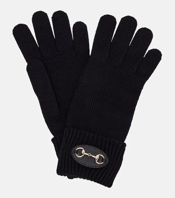 Gucci Horsebit Ribbed-knit Wool Gloves - Black