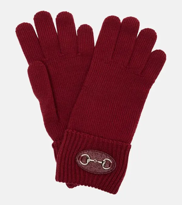 Gucci Horsebit Ribbed-knit Wool Gloves - Burgundy