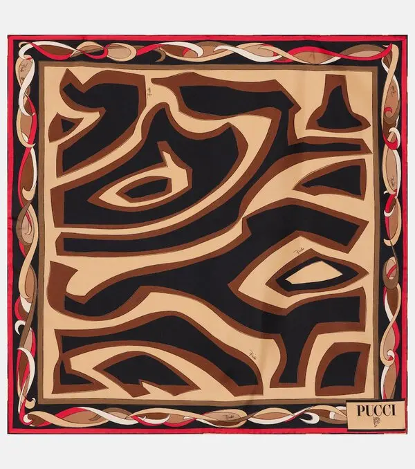 Emilio Pucci Labirinto Silk Twill Scarf - Brown