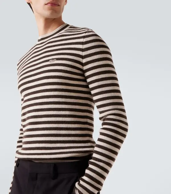 Prada Striped Virgin Wool Sweater - Beige
