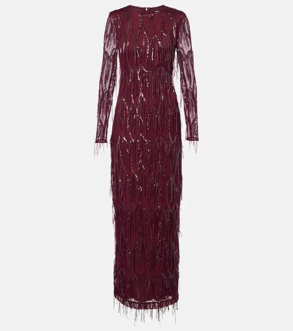 ROTATE BY BIRGER CHRISTENSEN Fringed Sequined Mesh Gown