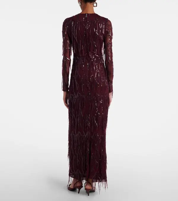 ROTATE BY BIRGER CHRISTENSEN Fringed Sequined Mesh Gown