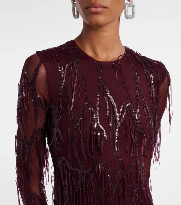 ROTATE BY BIRGER CHRISTENSEN Fringed Sequined Mesh Gown