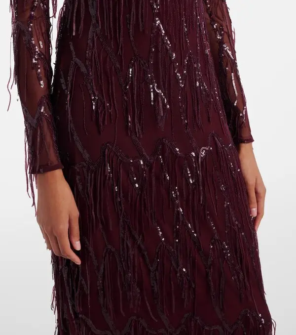 ROTATE BY BIRGER CHRISTENSEN Fringed Sequined Mesh Gown