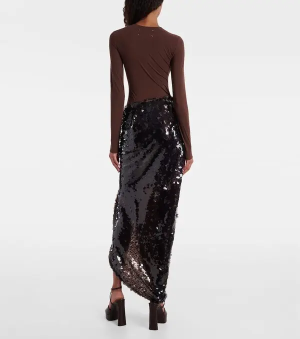 ROTATE BY BIRGER CHRISTENSEN Asymmetric Sequined Maxi Skirt