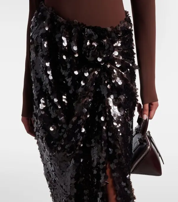ROTATE BY BIRGER CHRISTENSEN Asymmetric Sequined Maxi Skirt