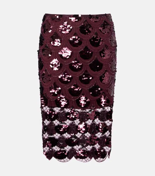 ROTATE BY BIRGER CHRISTENSEN Embellished Mesh Midi Skirt