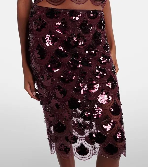 ROTATE BY BIRGER CHRISTENSEN Embellished Mesh Midi Skirt