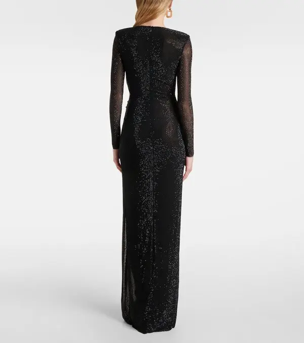 SELF-PORTRAIT Rhinestone-embellished Mesh Maxi Dress